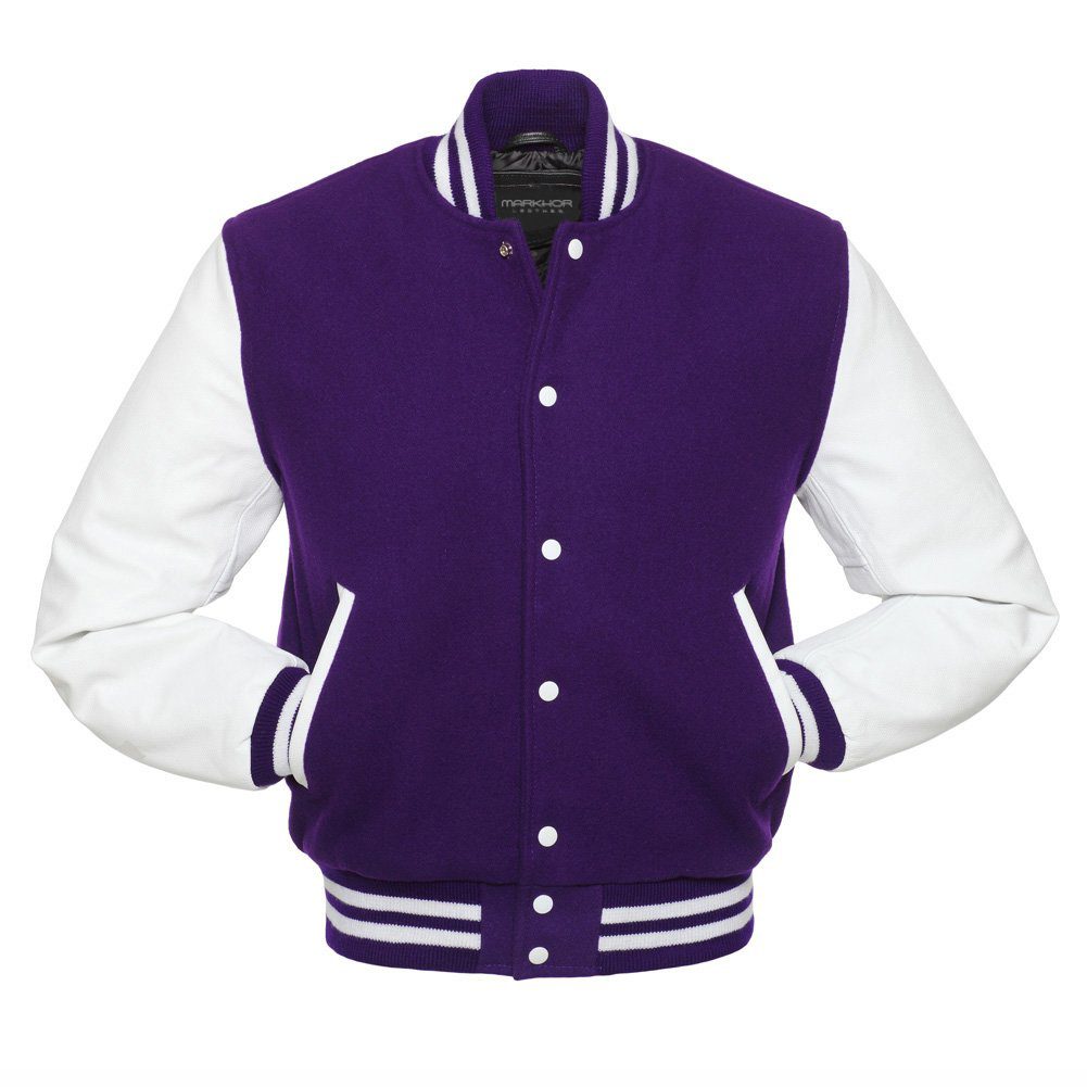 White And Purple Wool And Leather Varsity Jacket - Lettermanjackets.uk